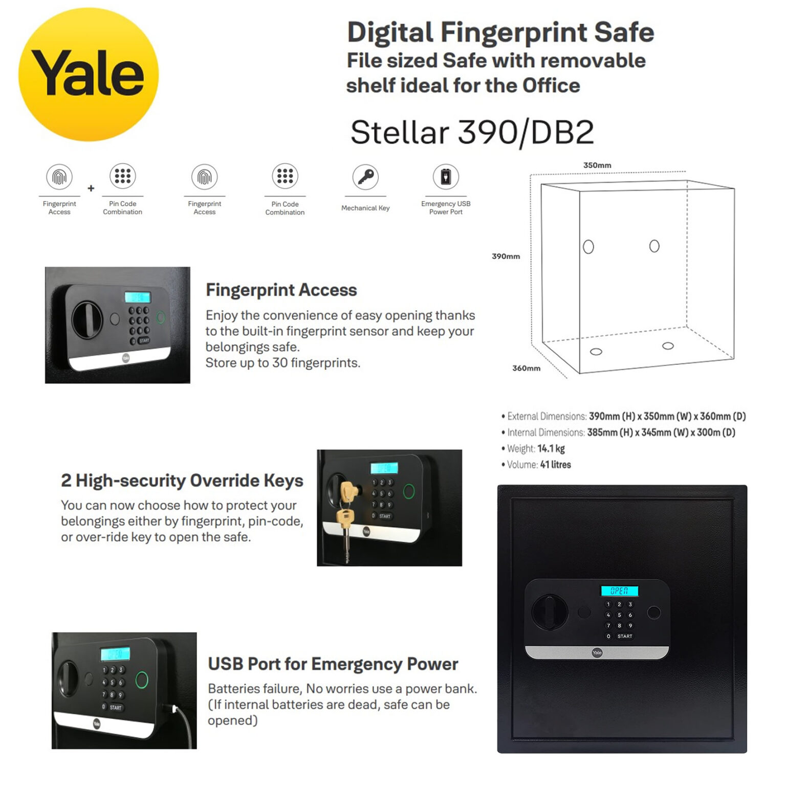 Yale Fingerprint Safe Stellar 390/DB2 - SafeTrolley